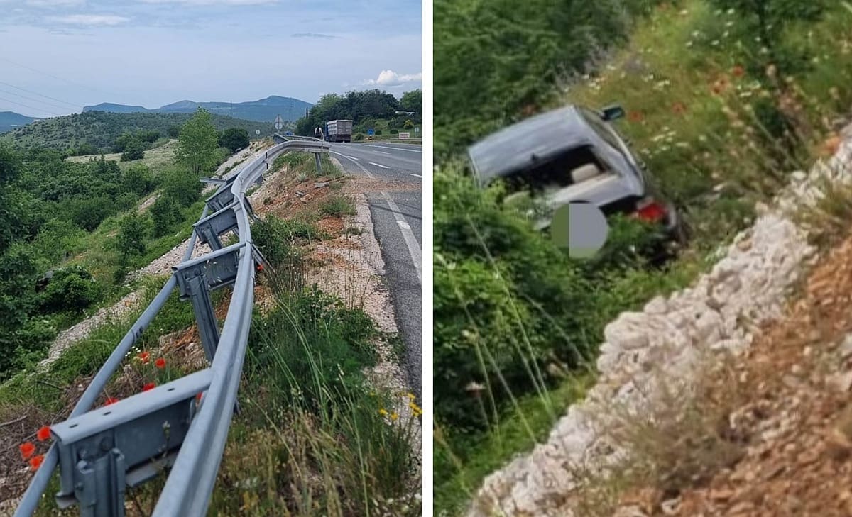 BMW PROBIO ZAŠTITNU OGRADU Prometna na brzoj cesti kod Dugopolja, autom sletio s ceste ...