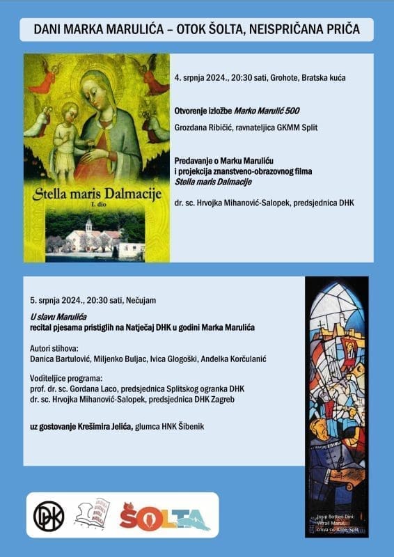 Niz događanja u sklopu šoltanske manifestacije "Dani Marka Marulića - otok Šolta, neispričana ...
