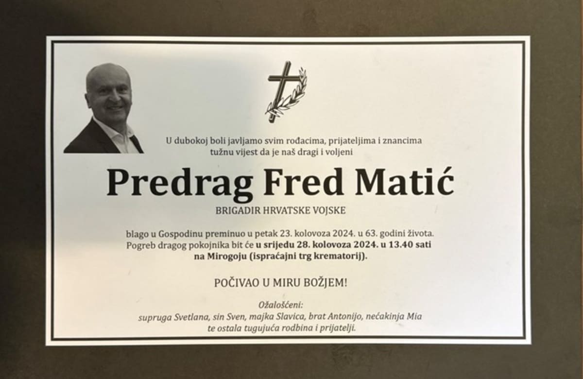 Objavljena osmrtnica Freda Matića - DALMACIJA DANAS